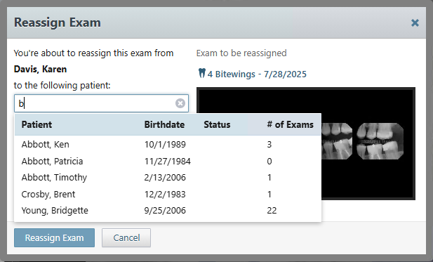 Reassigning images to a different patient