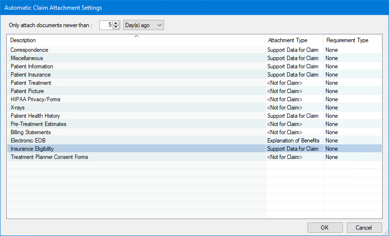 Document Center - Setting up automatic claim attachment settings