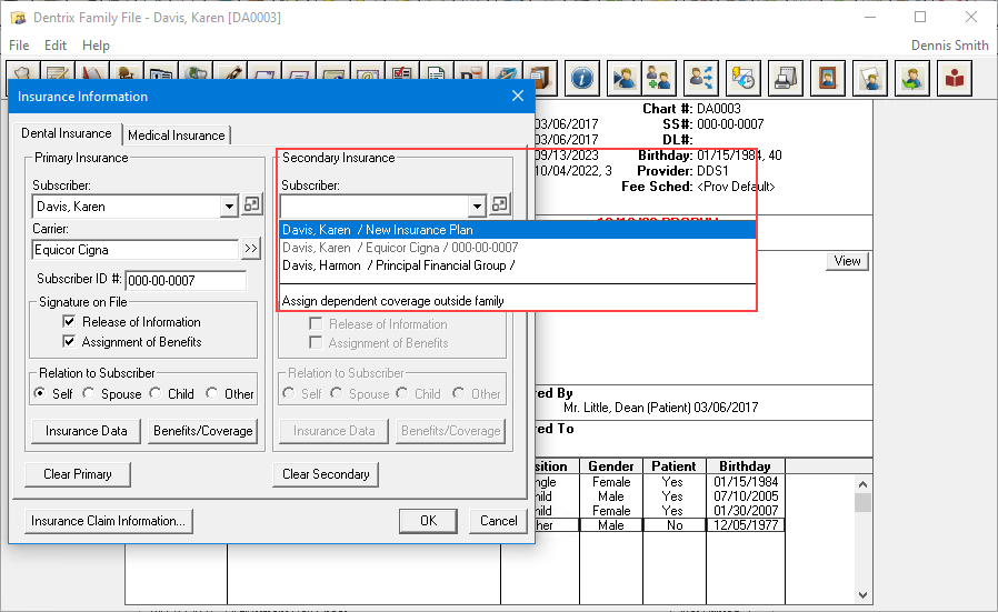 Assigning secondary insurance to subscribers with dual coverage