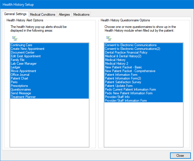 Setting up Health History