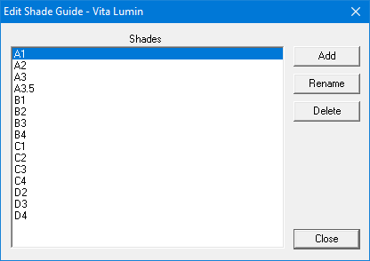 Editing shades assigned to a shade guide