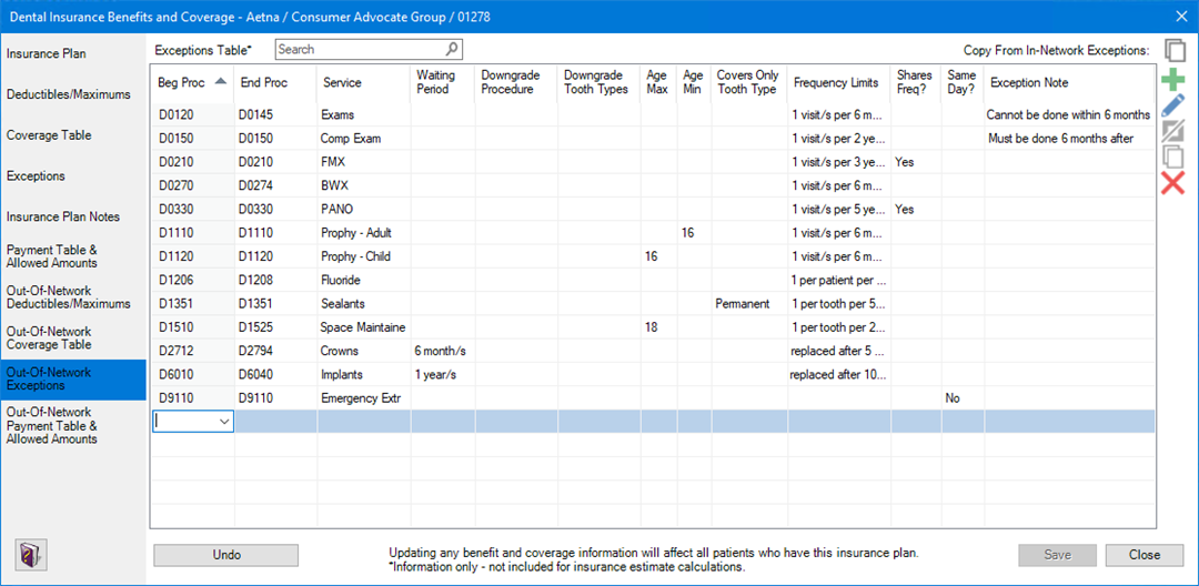 Adding out-of-network exceptions