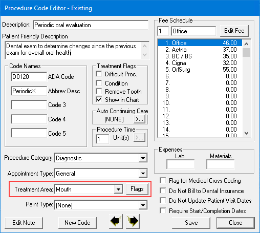 Setting mouth treatment area flags