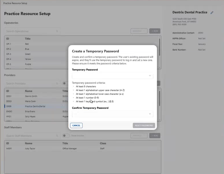 Resetting provider and staff passwords