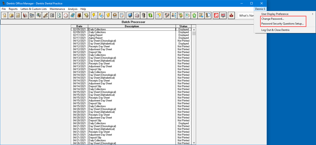 Changing passwords with the username menu