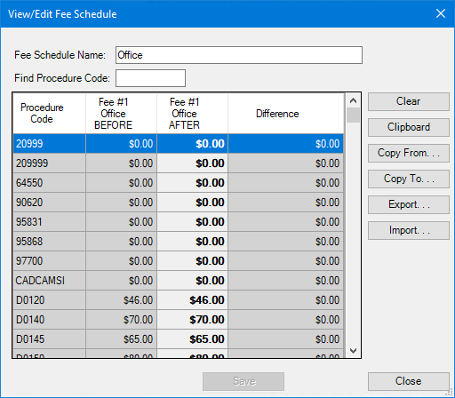 Clearing fee schedules