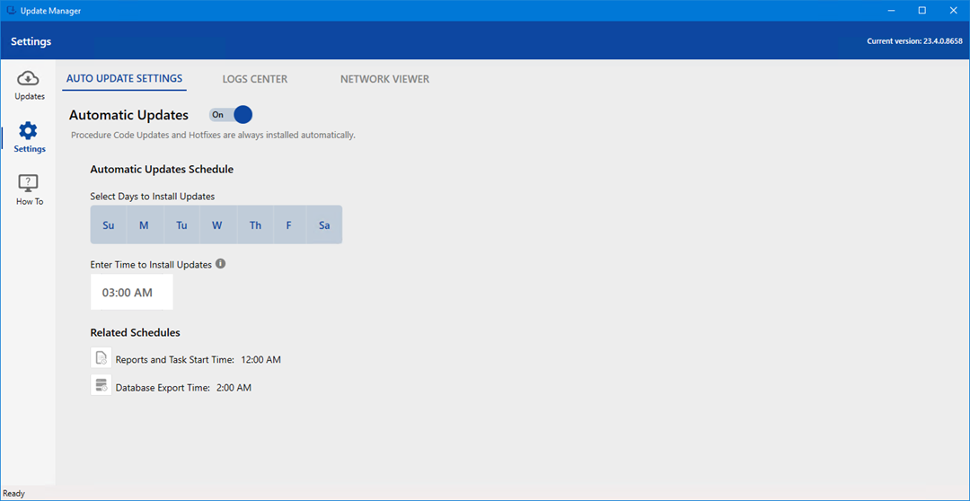 Editing automatic update and scheduling settings