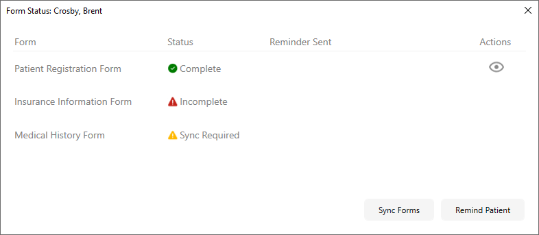 Viewing Patient Forms status in the Appointment Book