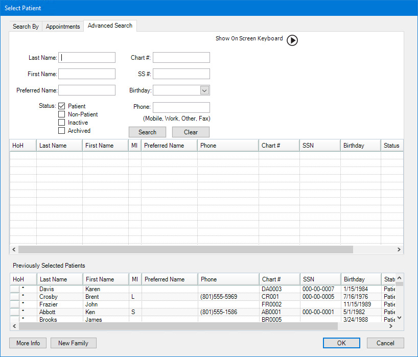 Searching for patients using advanced search