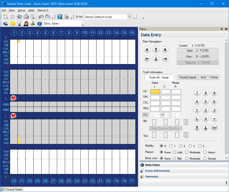 Charting bone loss, plaque, mobility, and furcation