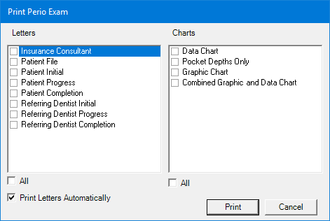 Printing perio exams and reports