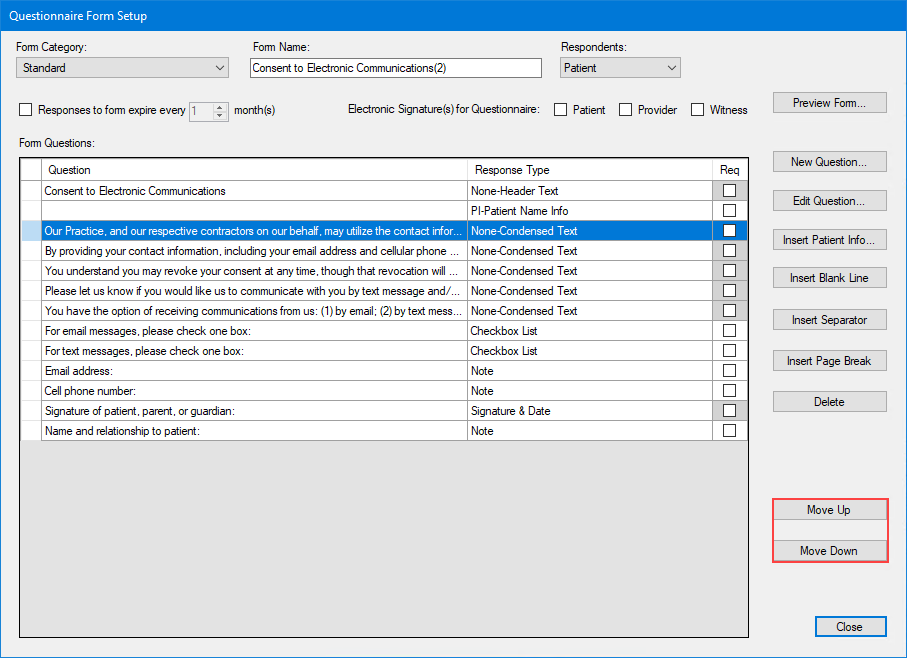 Questionnaires - Arranging questions in questionnaire forms