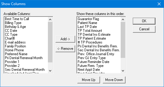 Setting up Show Columns