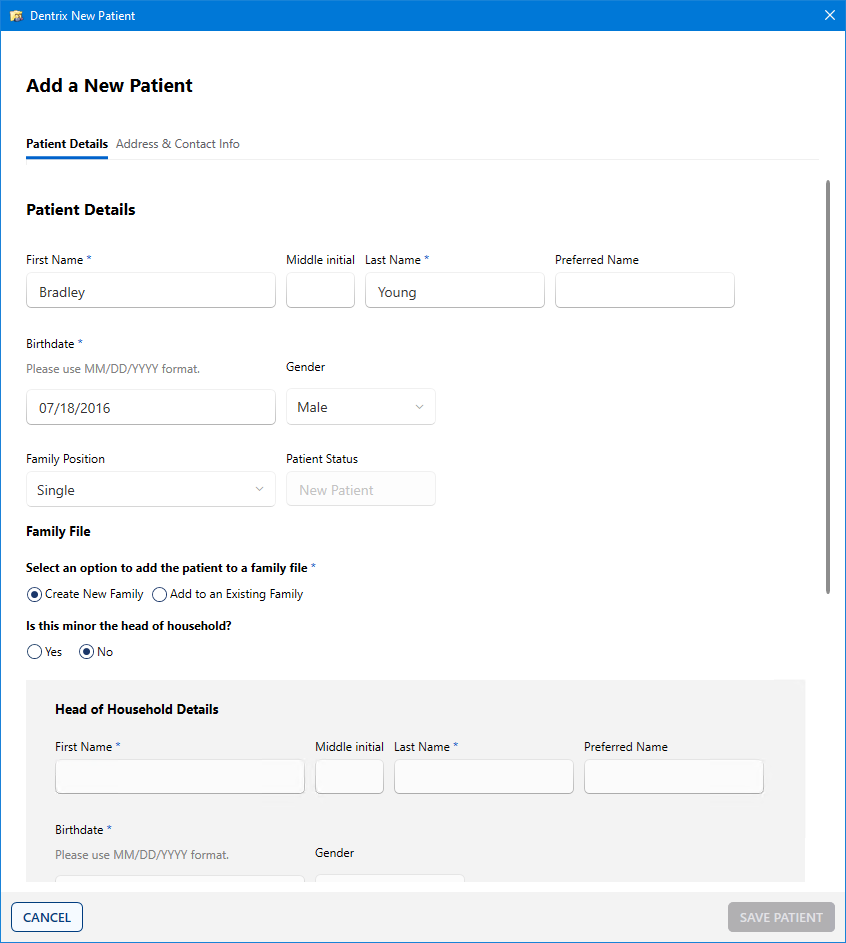 Scheduling new patient appointments for minors