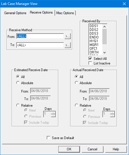 Setting the Receive Options view