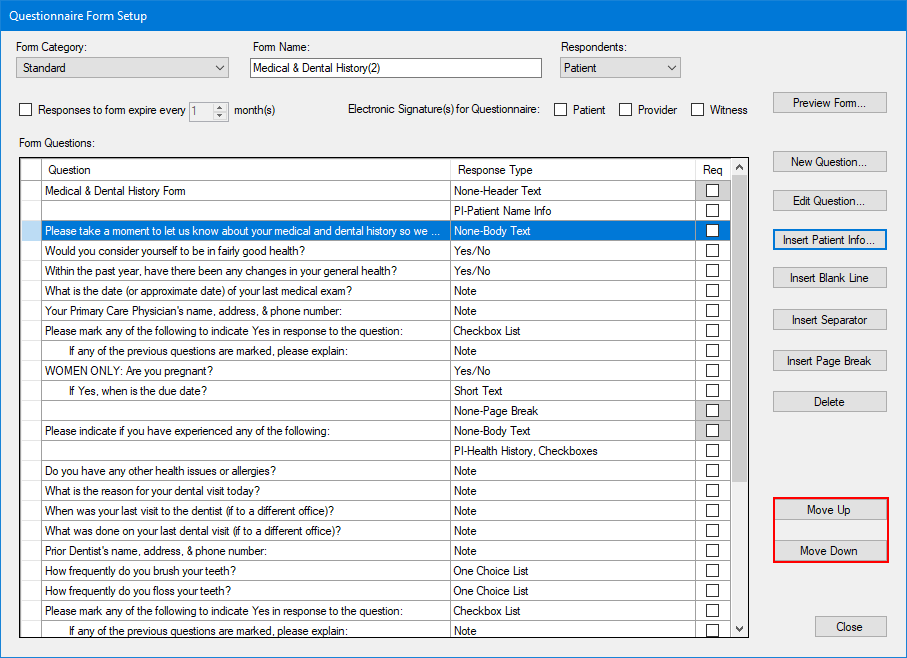 Arranging questions in questionnaire forms