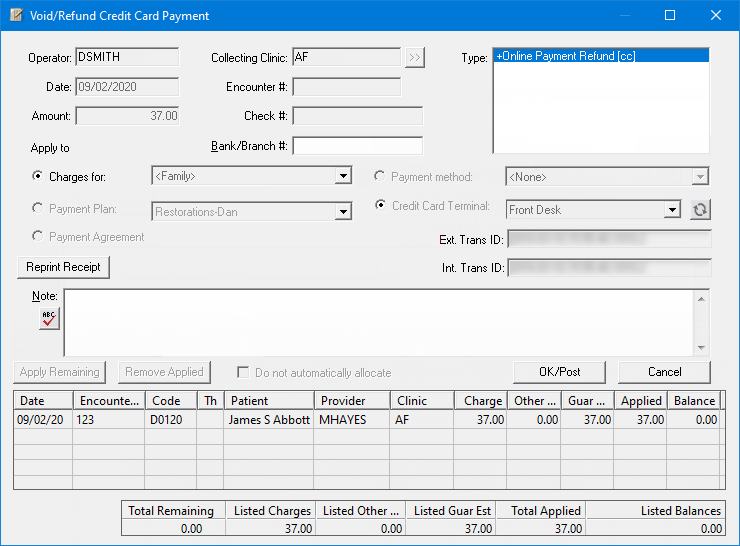 Reprinting credit card receipts (DXE Pay)