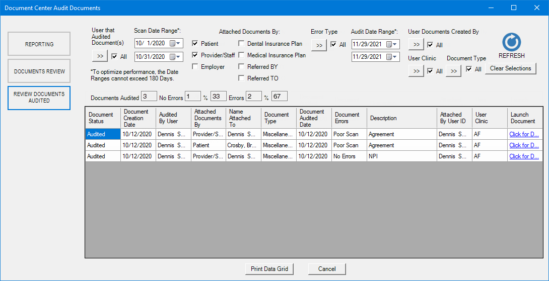 Reviewing document audits