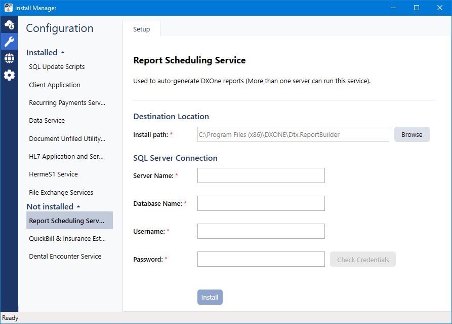 Installing the report scheduling service on the server