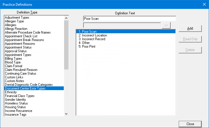 Document Center Error Types