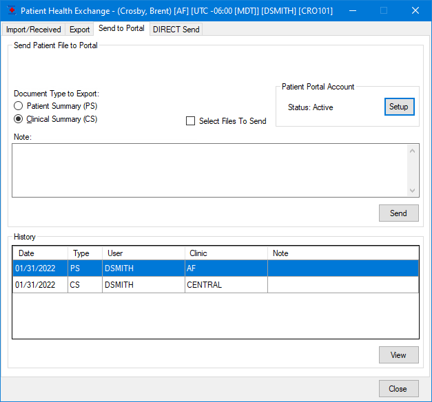 Viewing information for a patient's portal account