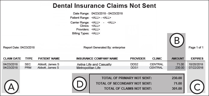 Insurance Claims Not Sent Report