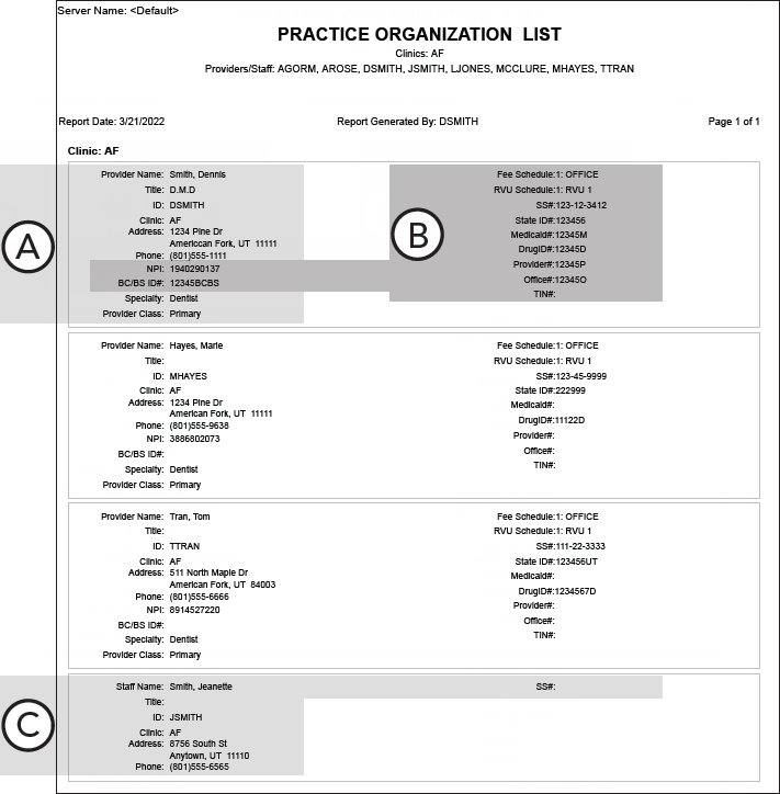Practice Organization List