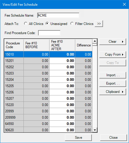 Adding fee schedules